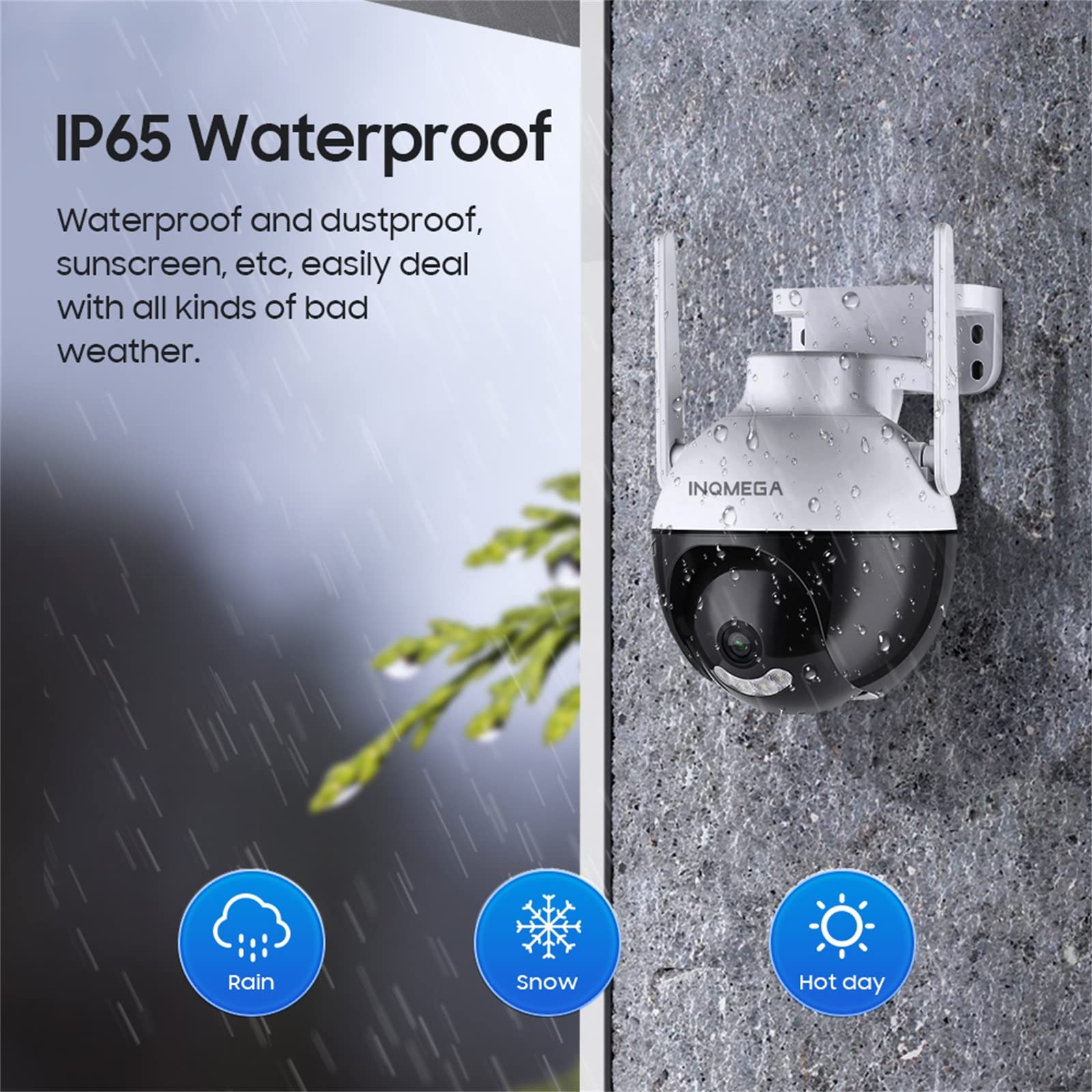 4MP Security Camera Outdoor, PTZ 355°View 1080P Security System 2.4GHZ WiFi Security Cameras Outdoor with Color Night Vision, Motion Detection and Alarm, IP66 Waterproof, 2-Way Talk, 24/7 SD Storage