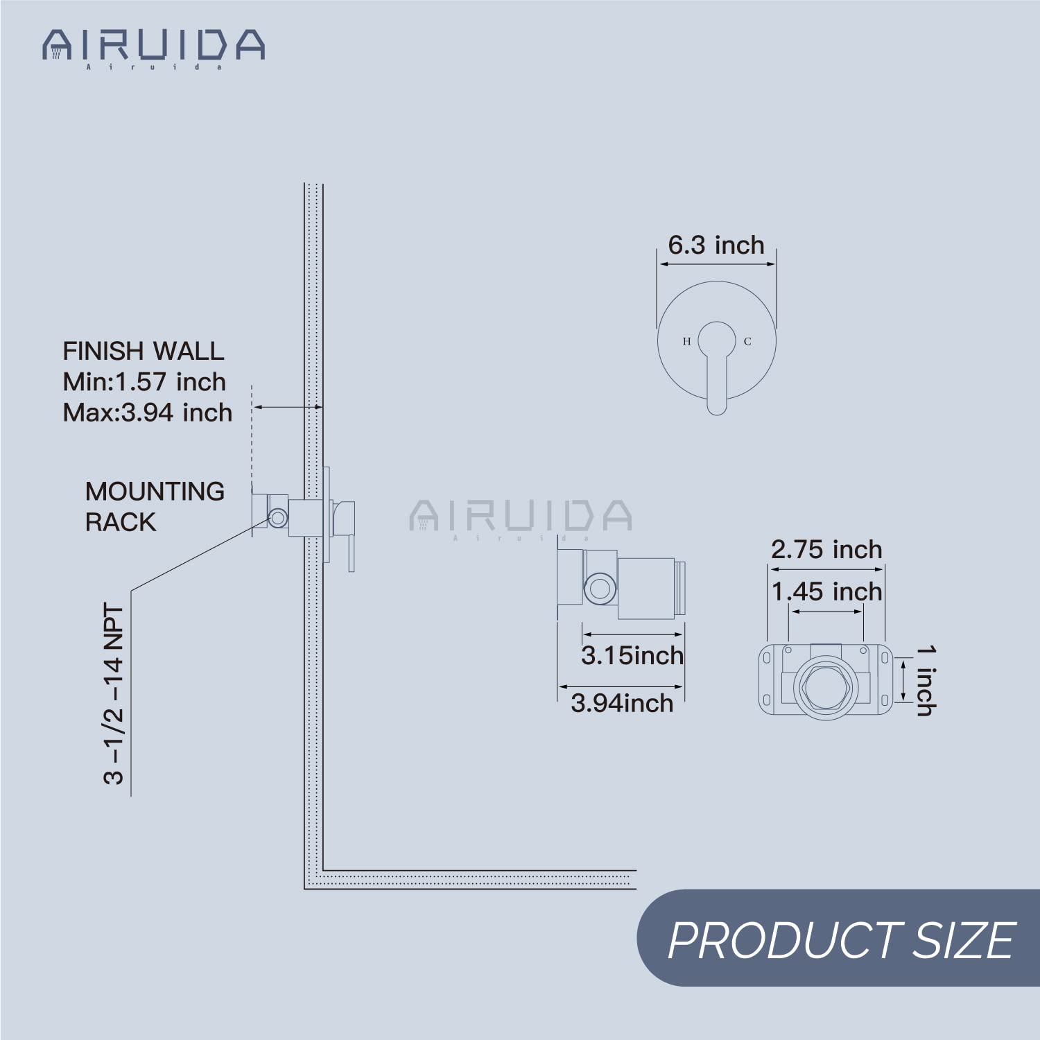 Airuida Matte Black Shower Valve Round Single-Function Shower Handle Valve Trim Kit Shower Valves Wall Mount Shower Rough-In Valve Bathroom Trim Kit Single Handle Shower Valve Mixer Female Thread