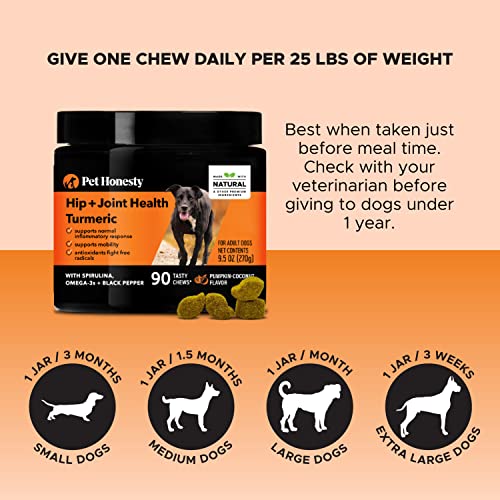 PetHonesty Turmeric Joint Health for Dogs - Hip & Joint Supplement Soft Chews | Omega-3 Fish Oil, Black Pepper, & Coconut to Support Joint Health, Ease Stiffness - Promotes Digestive & Immune Health