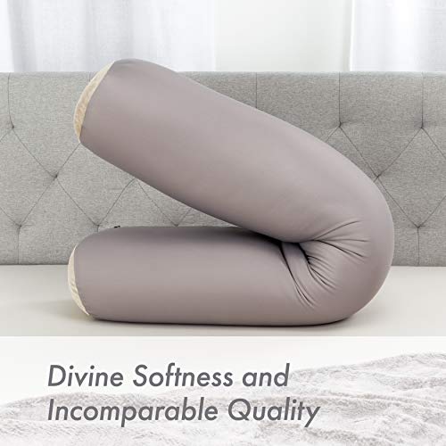 Straight Body Pillow, Full Size Premium Microbead,Side Sleeping / Maternity Pregnant Women, Supportive ,Fluffy, Breathable, Cooling, 85/15 spandex/nylon Silky Feel Anti-Aging - 48 X 8 - Stone Grey