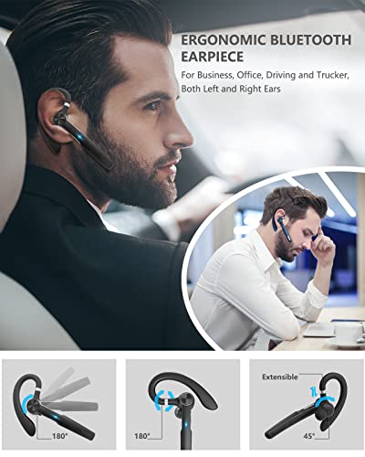 AODE Bluetooth Headset , Earpiece with ENC MIC ,Trucker wireless headset Charging Case 55Hrs playtime 5.3 Hands-Free Caller Voice Announce for Driving/Business(Upgrade Version) Update-Black