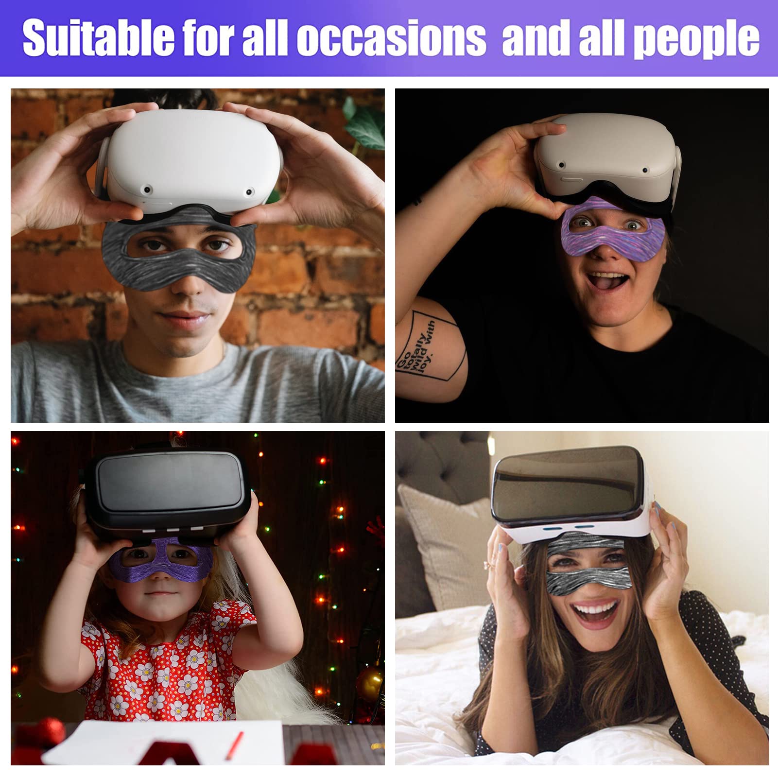 3PCS VR Masks Sweat Band Eye Mask Face Cover Breathable Elastic Sweat Band for Oculus ​Go Quest ​2 Virtual Reality Headsets VR Accessories for VR Workouts Use (Red Blue Purple)