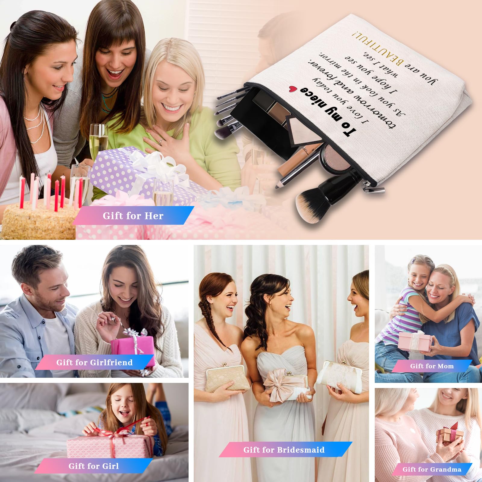 CEASQVAA Niece Gifts From Auntie Uncle Makeup Cosmetic Bag Inspirational Birthday Graduation Gifts For Niece