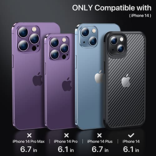 Auleegei Designed for iPhone 14 Case, [Military Grade Drop Tested] Slim Thin Shockproof Phone Case Translucent Anti-Scratch Carbon Fiber Hard PC Back and Soft TPU Bumper Edge, 6.1 inch, Back