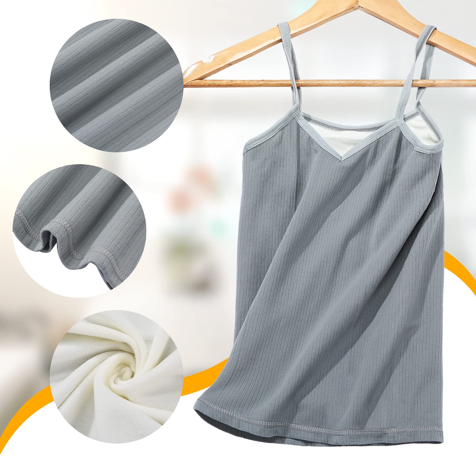 3 Pieces Thermal Tank Top for Women Camisole Polyester Fiber Lined Camisole Underwear Tank Top Vest (Black, White, Gray, S)