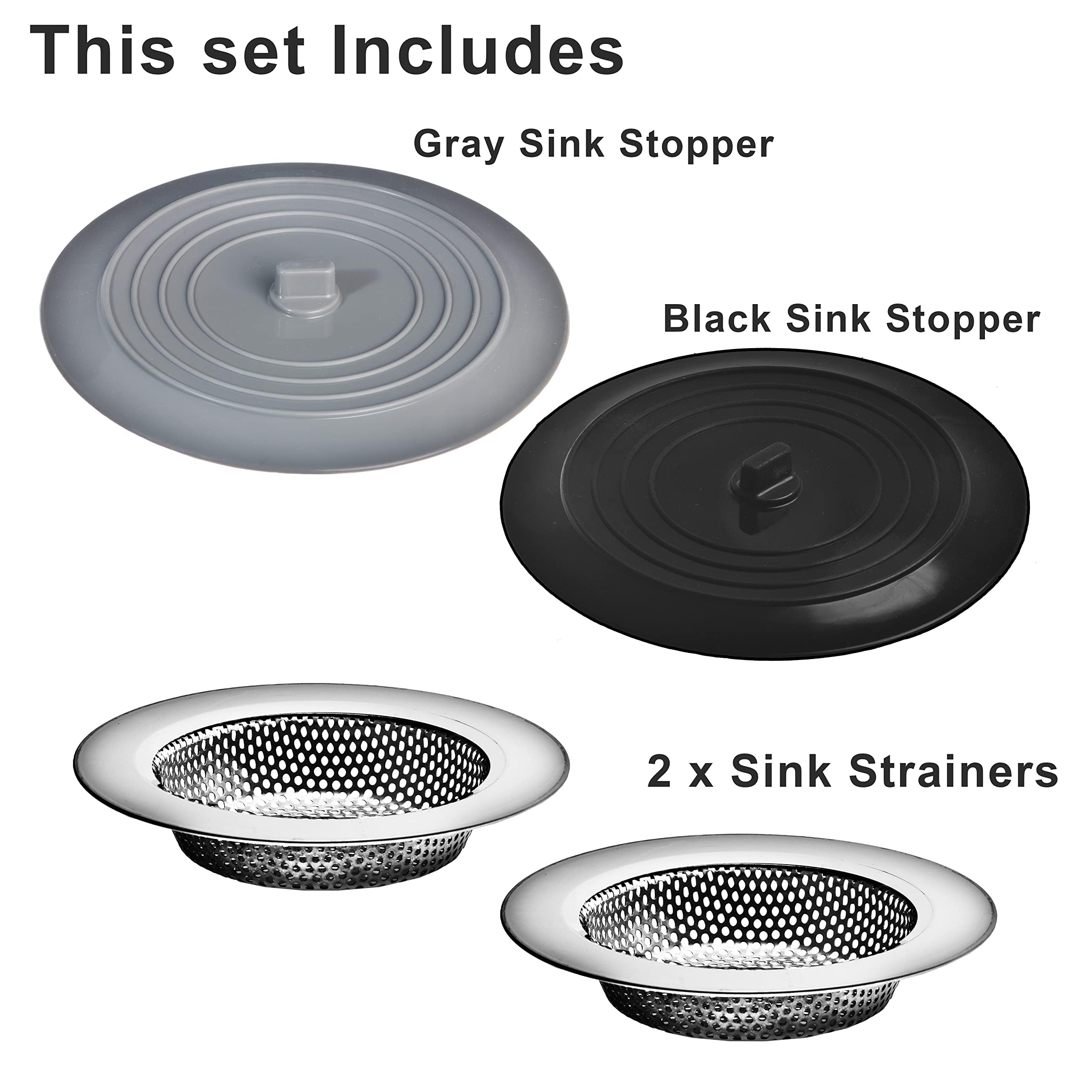 4 Pack - 4.5" Kitchen Sink Drain Strainers and 6" Kitchen Sink Stoppers Set for Standard 3-1/2 Inch Kitchen Sink Drain