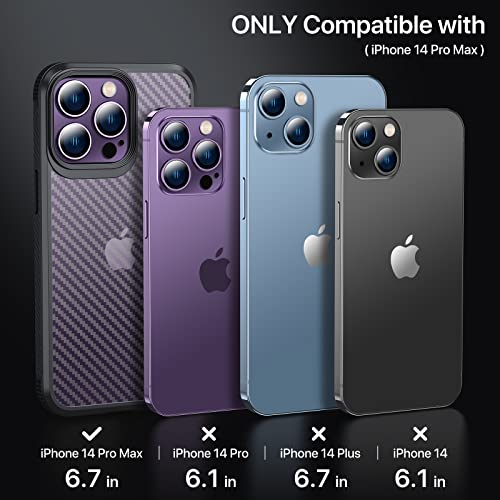 Auleegei Designed for iPhone 14 Pro Max Case, [Military Grade Drop Tested] Slim Thin Shockproof Phone Case Translucent Anti-Scratch Carbon Fiber Hard PC Back and Soft TPU Bumper Edge, 6.7 inch, Back