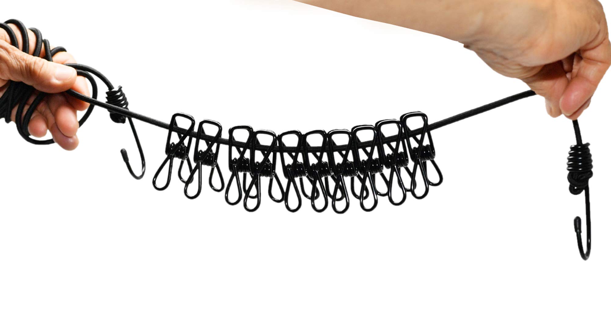 Home-X Portable Travel Bungee Clothesline 10pcs Clothespin, Travel Elastic Clothesline Camping Clothes Lines Adjustable Clothes Rope Portable Clothesline with Clips for Outdoor Wind-Proof Clothesline
