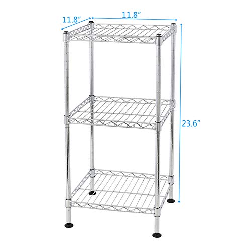 BELANITAS 3 Tier Storage Shelf Wire Shelving Unit Steel Shelving Adjustable Metal Storage Rack Metal Shelving Unit Shelves for Pantry, Garage, Basement, Living Room, Kitchen,Chrome