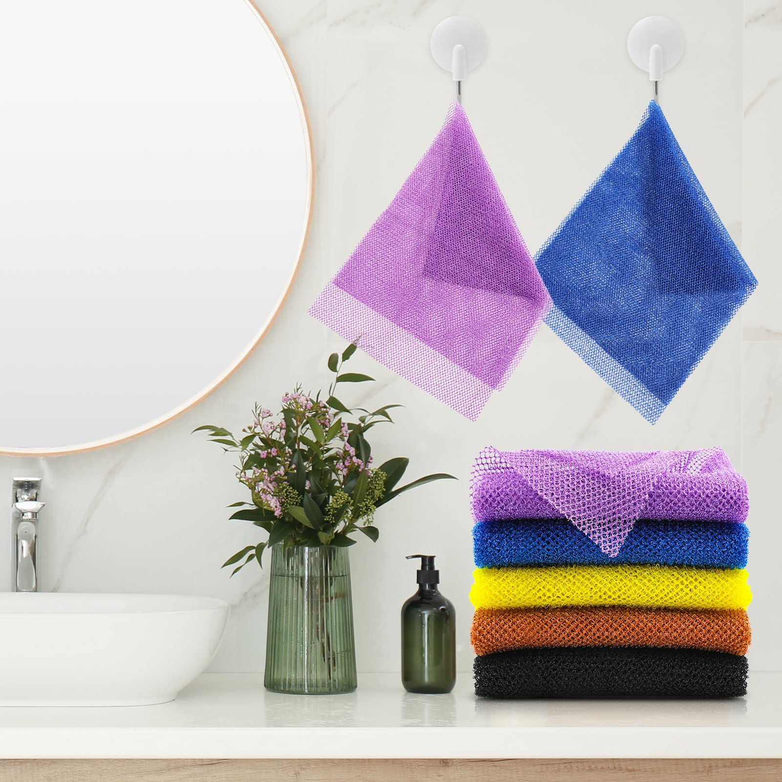 5 Pieces African Net Sponge, African Long Net Bath Sponge, Exfoliating Net Shower Sponge for Body African, Net Bathing Sponge Body Scrubber, Back Scrubber Skin Smoother for Daily Use