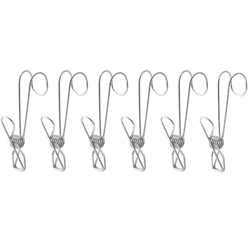 6/12Pcs Stainless Steel Metal Long Tail Clip with Hook Large Clothes Pins Clips (6)
