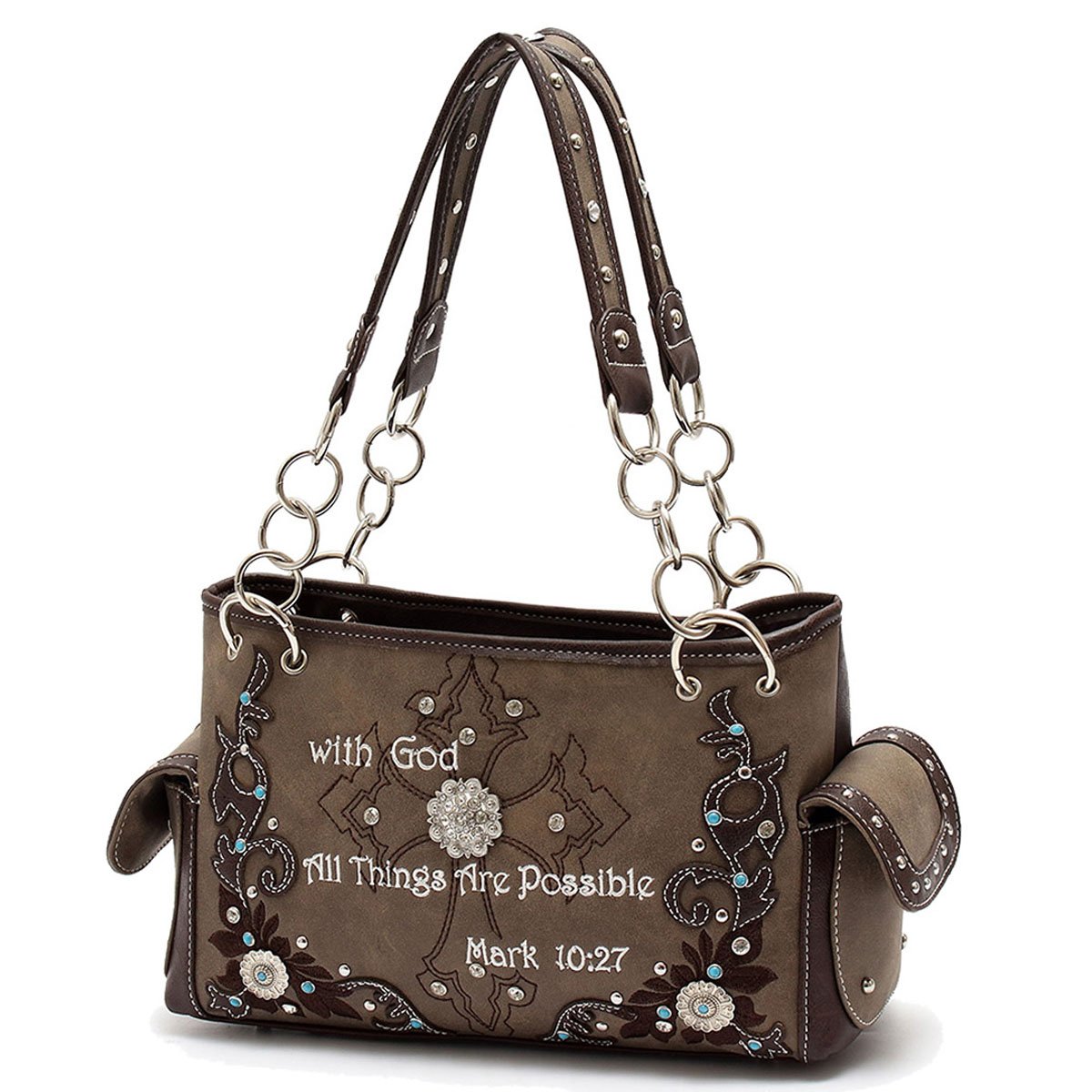 Colorful Dragonfly Western Spring Concealed Carry Purse Country Handbag Women Shoulder Bag Wallet Set (Brown)
