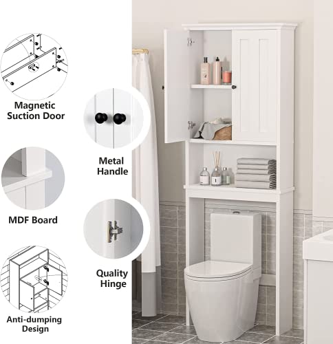 Angel Sar Over The Toilet Storage Cabinet, Space-Saving Bathroom Shelf, Bathroom Organizer with Open Shelf and Doors, White1