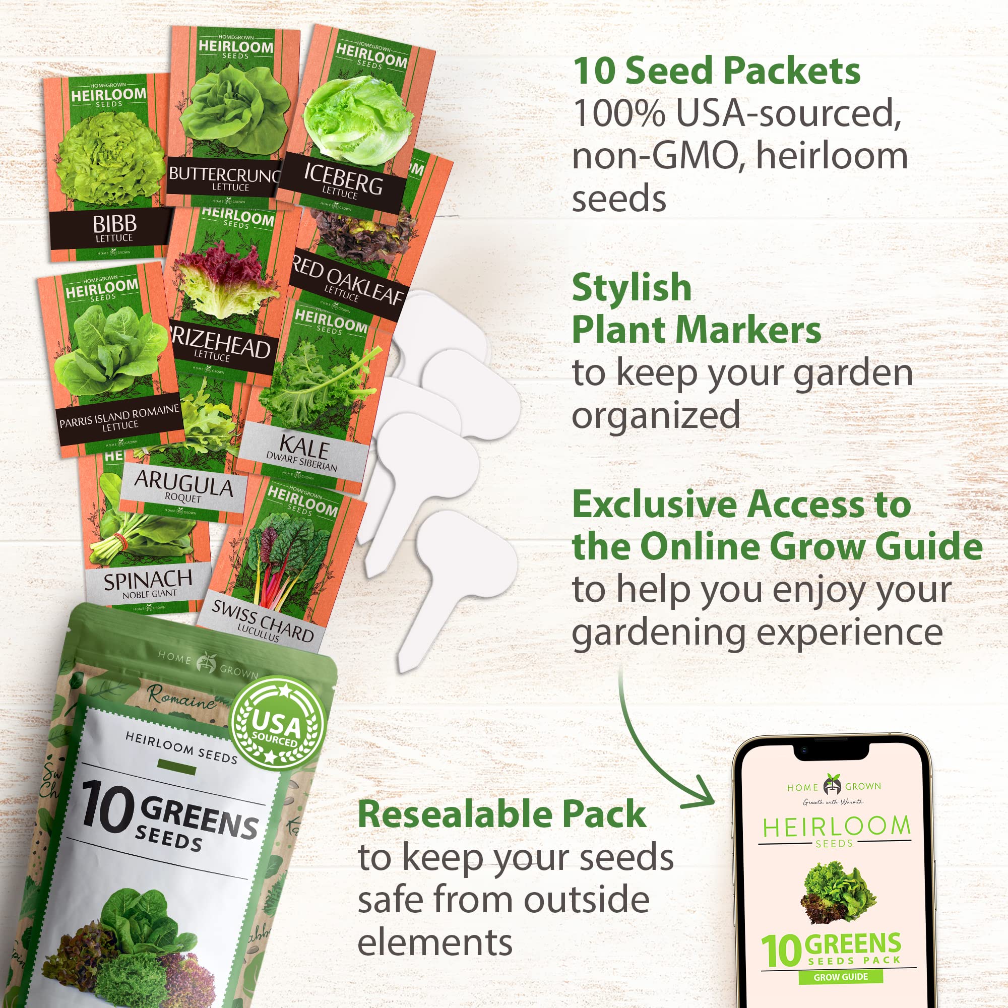 5,000+ Heirloom Lettuce Seeds for Planting Indoors - 95% Germination, Non-GMO Greens Seeds, (10 Varieties): Kale, Spinach, Butter, Romaine, Arugula & More - Lettuce Seeds for Hydroponic Home Garden