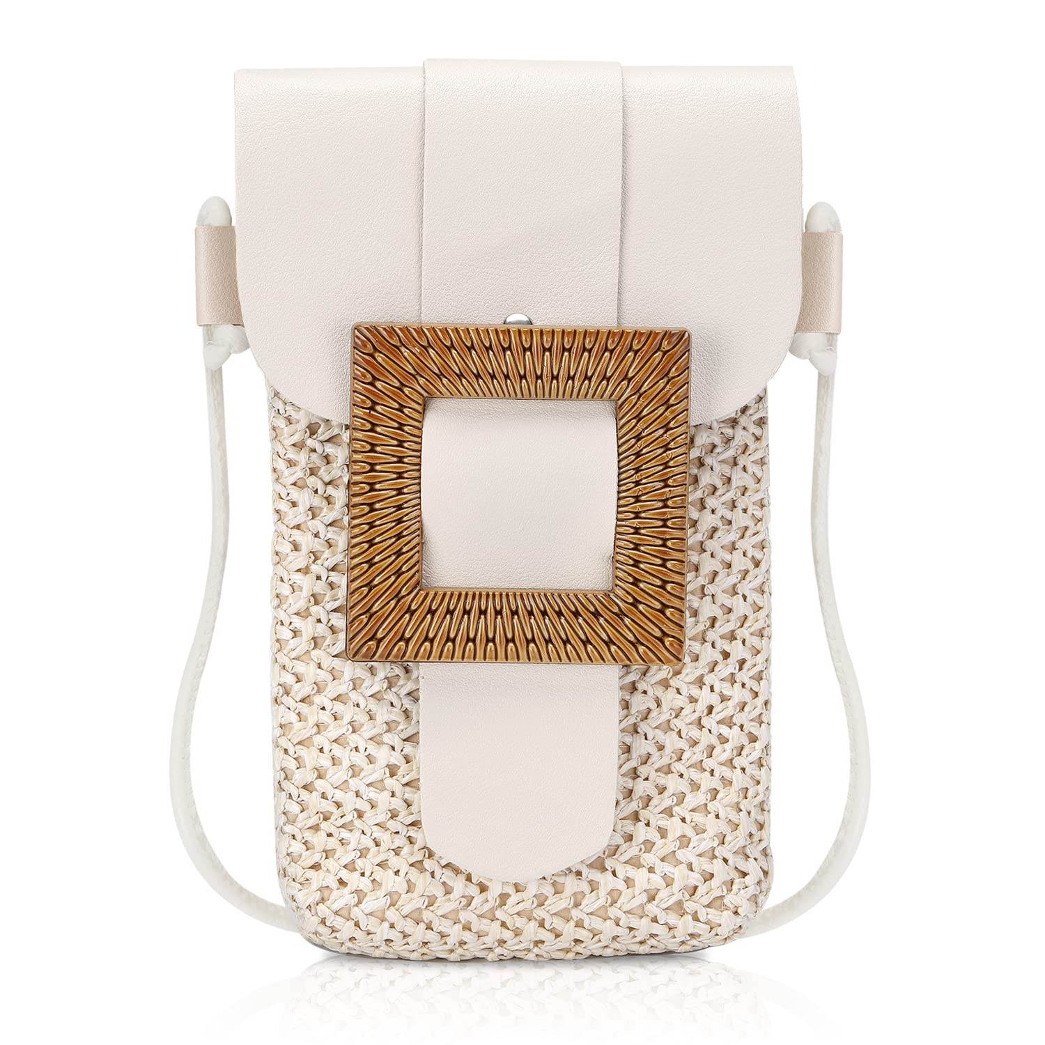 Soleebee Boho One Shoulder Crossbody Phone Bag Small Shoulder Bag Mini Wallet for Women Storage Bag Woven Leather Trim Phone Bag Compatible with Multiple Phone Sizes, Square leather buckle B