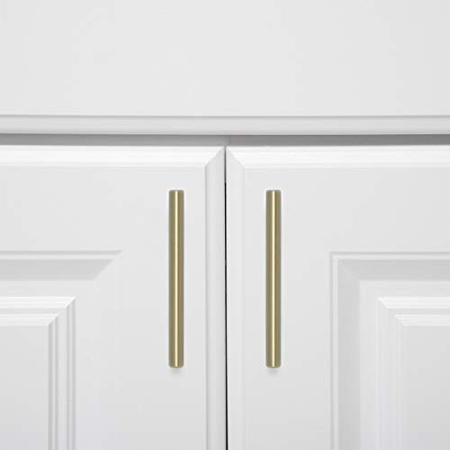 Amazon Basics Euro Bar Cabinet Handle (1/2-inch Diameter), 5.38-inch Length (3-inch Hole Center), Golden Champagne, 25-pack