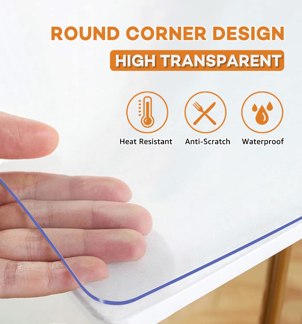 40 Inch Round Clear Table Cover Protector, Thick Plastic Tablecloth Vinyl Easy Clean, Protective PVC Table Desk Mat Pad for Round Coffee Table Living Dining Room Kitchen Waterproof Heat Resistant