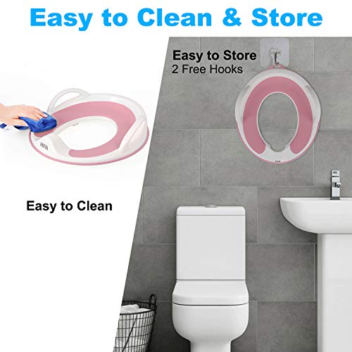 HEETA Potty Training Seat for Boys Girls Kids Toddler, Non Slip Potty Training Toilet with Handle, Easy Clean (Pink)