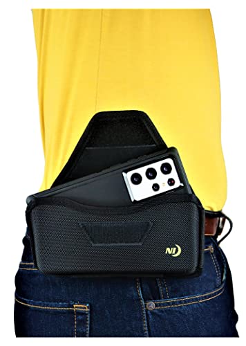 Nite Ize Hardshell Nylon Phone Pouch for Samsung Galaxy S23 S22 Ultra S21 S20 Plus 5G , Rugged , Heavy Duty Holster, Fixed Belt Clip Holder, Fits (Defender Commuter) Cases On Cell Phone (Horizontal)