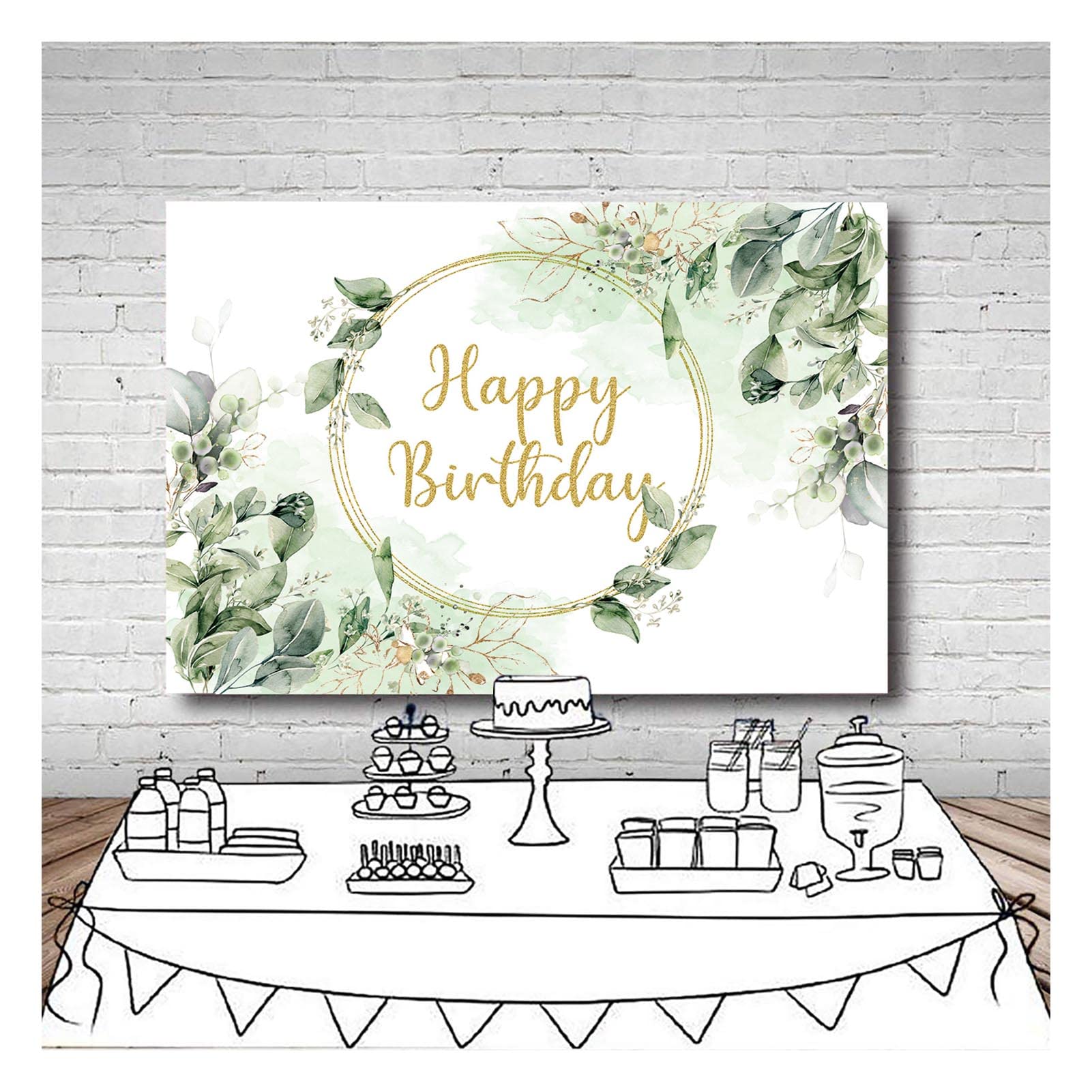 9x6ft Greenery Succulent and Eucalyptus Leaves Photography Backdrop Bloom Eucalyptus Leaves Photo Background for Happy Birthday Party Decoration Supplies