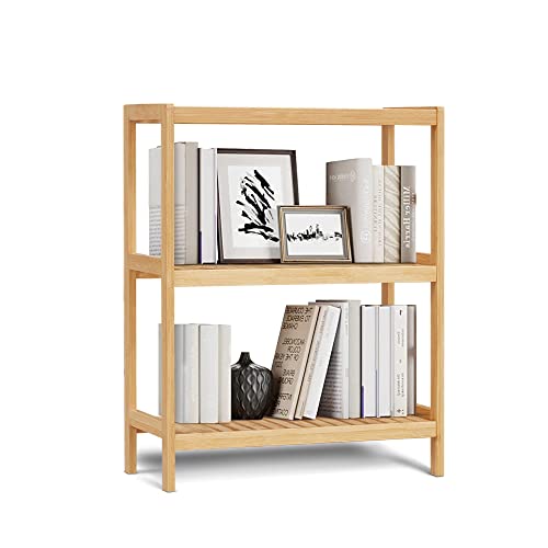HLXZN 3 Tier Bamboo Shelf Storage Organizer Rack Toilet Utility Shelves Standing Shelf Units for Bathroom, Living Room, Kitchen