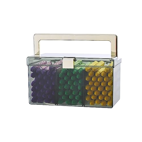 BangQiao Small Plastic Storage Box with Handle and Adjustable Dividers, Multipurpose Lockable Container Case for Sewing, Stationery, Art&Craft Supplies, Cosmetics, First Aid Kit, Clear/Smoke Green