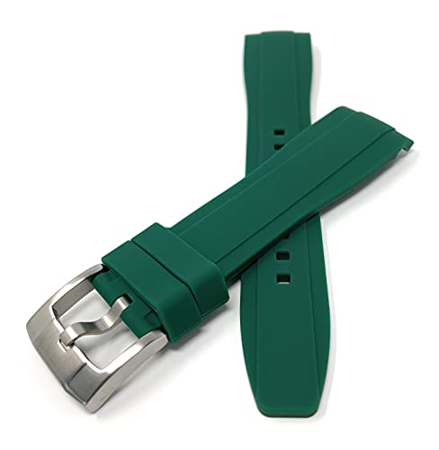 Bandini Silicone Watch Bands - Curved End - Embossed Rubber Replacement Watch Straps for Seiko, Omega and Rolex Watches with Round Cases - Waterproof - Stainless Steel Buckle - (Green, 20mm)