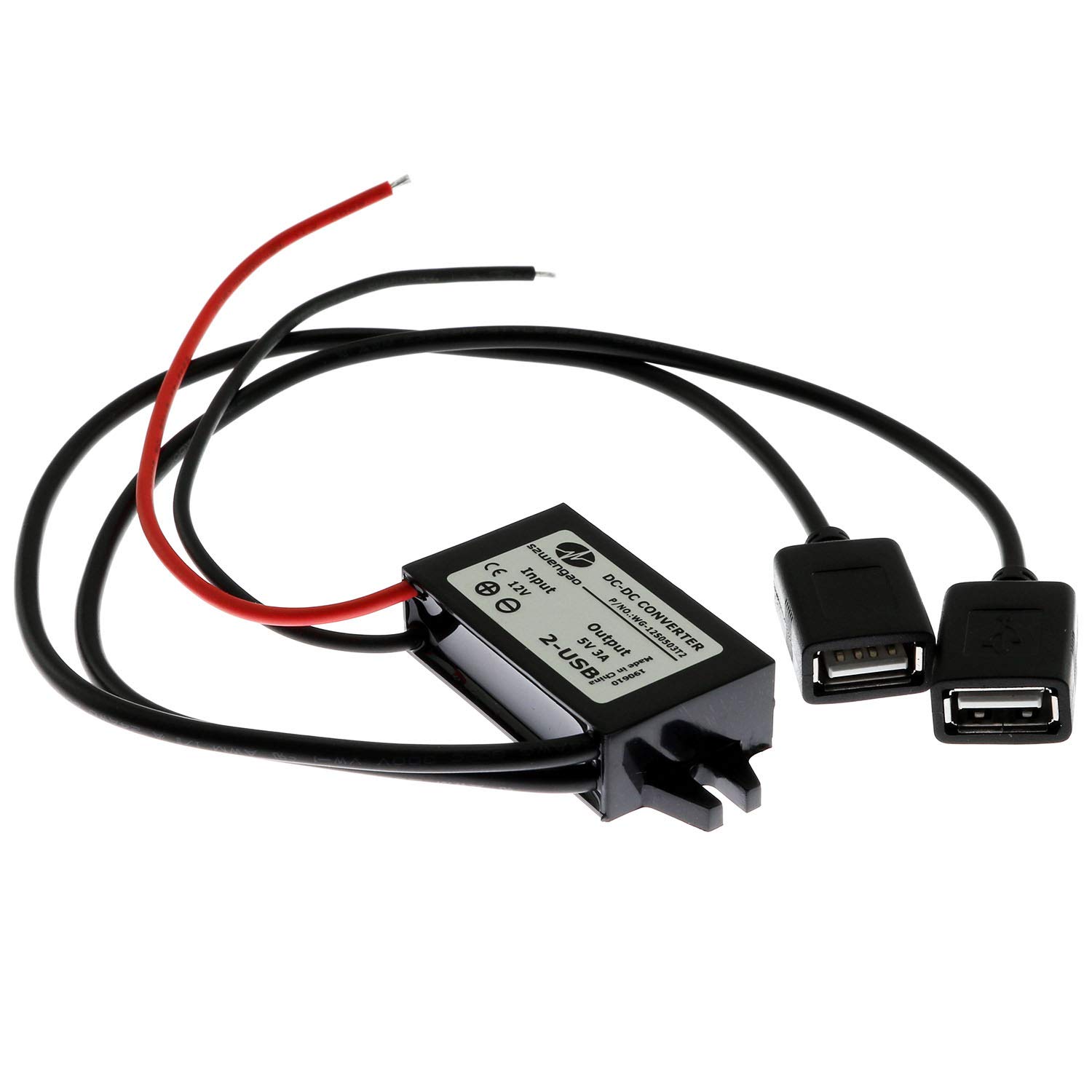 E-outstanding 1PC DC Converter Module 12V to 5V 3A 15W Regulator Step Down Car Power Converter with Double USB Cable DC to DC Buck Converter