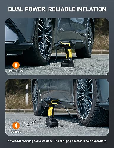 AstroAI Tire Inflator Air Compressor Cordless with 20V Rechargeable Li-ion Battery 150 PSI Portable Handheld Air Pump with 12 V Car Power Adapter for Cars Motorcycles LS40791(C1)
