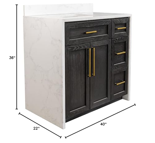 Palisade 36-inch Bathroom Vanity (Engineered Marble/Dark Oak): Includes Dark Oak Cabinet with Engineered Marble Waterfall Countertop and White Ceramic Sink