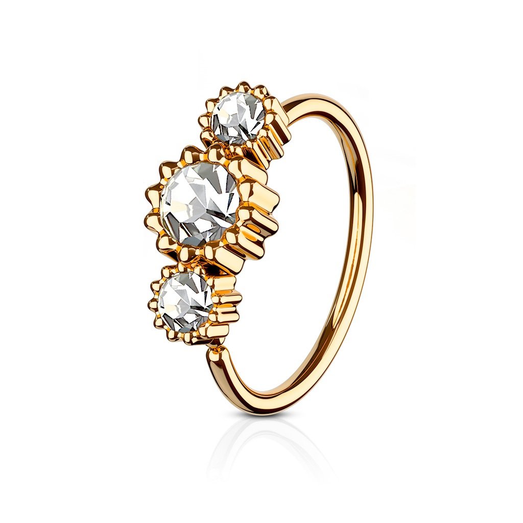 3 Round CZ Set Rose Gold IP Plated 316L Surgical Steel WildKlass Hoop Ring for Nose & Ear Cartilage (Clear)