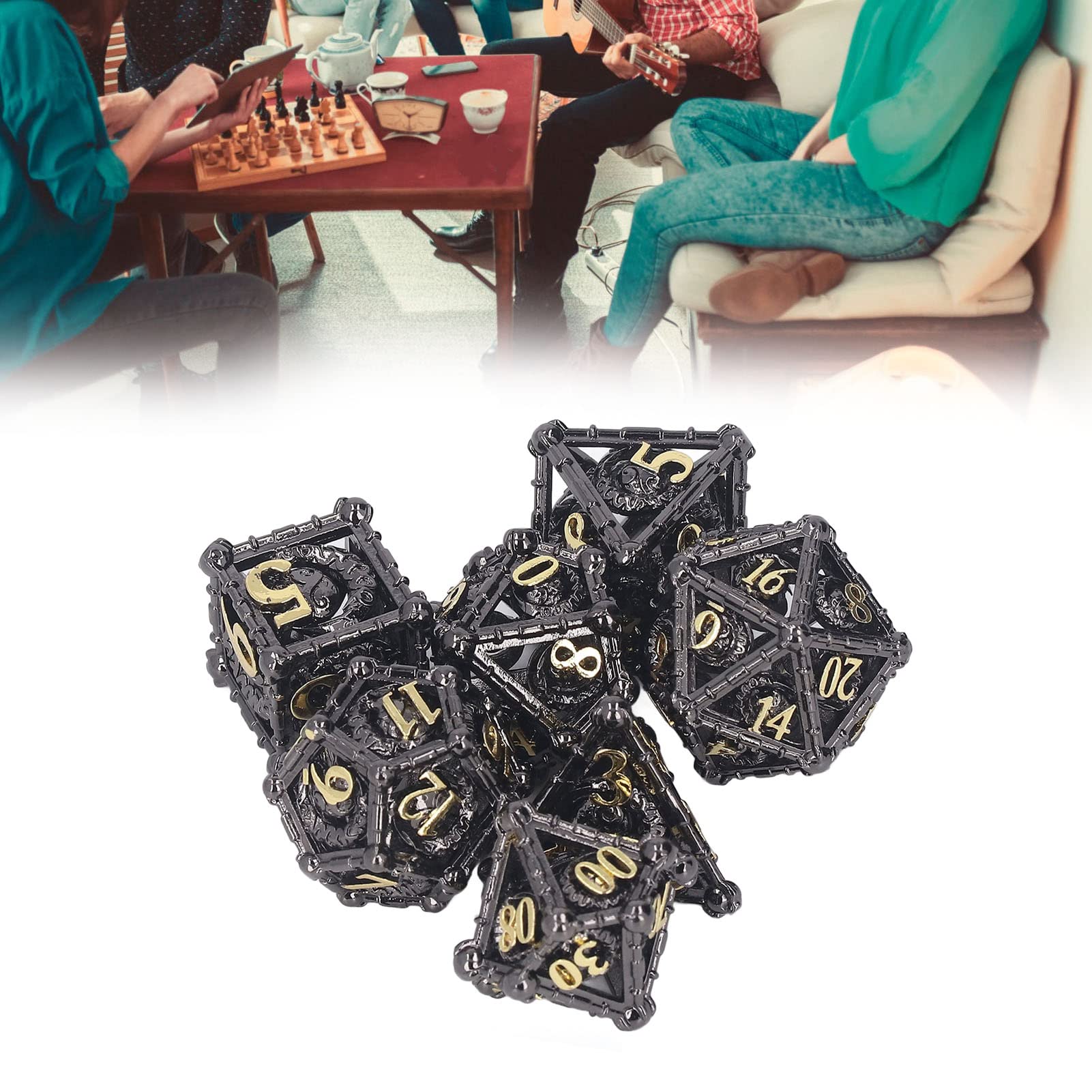 7pcs Polyhedral Dice Set,Durable Brass Metal Dice Set for Board Games Role Play