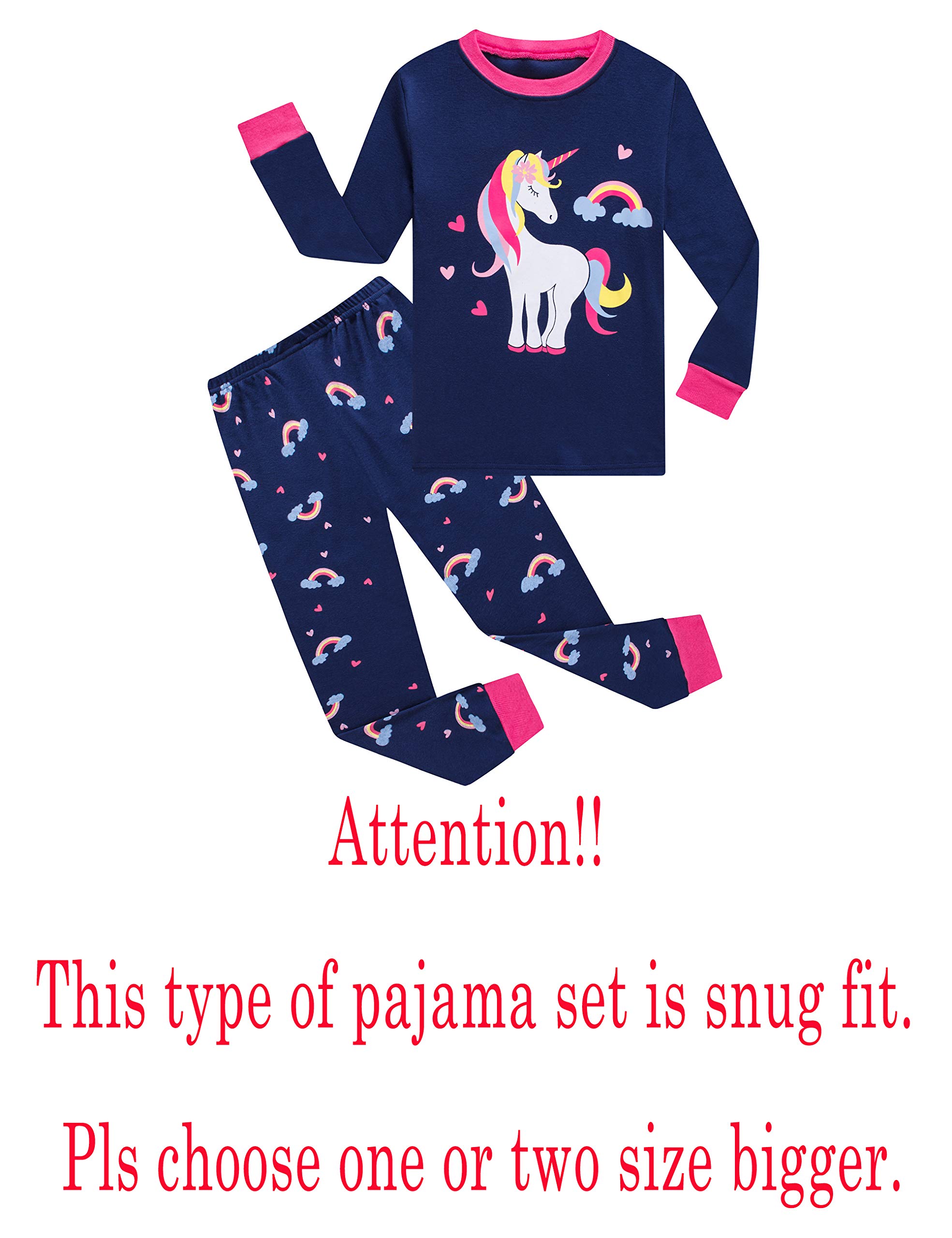 KikizYe Little Girls Unicorn Rainbow Pajamas Kids Cotton Jammies Size 6
