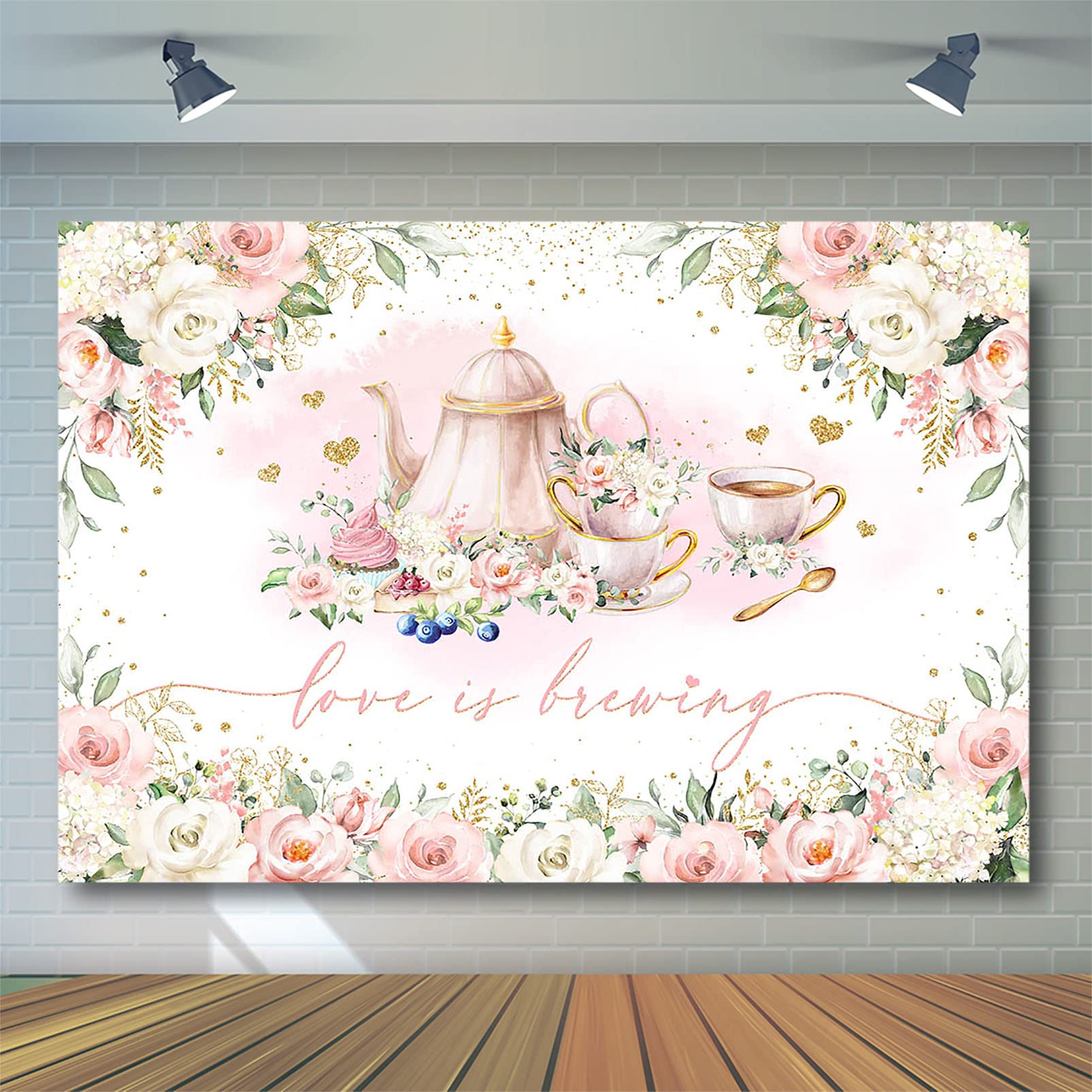 Avezano Love is Brewing Backdrop Wedding Bridal Shower Party Decorations Valentine's Tea Party Theme Photo Background Cake Table Banner (8x6ft)