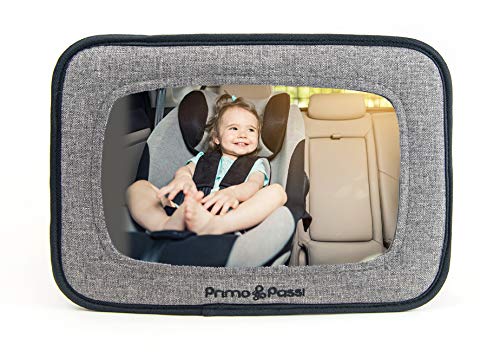 Primo Passi Backseat Baby Car Mirror for Infant Rear Facing, Baby Car Mirror, Safety Car Seat Mirror Rear Facing with Wide Crystal Clear View, Shatterproof (Black Melange)