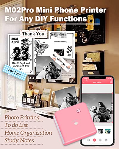 Phomemo 300dpi Pocket Phone Printer- M02 Pro Mini Photo Printer Wireless Thermal Printer for iOS and Android, Plan Journal, Organization, Art Creation, Gift, Pink
