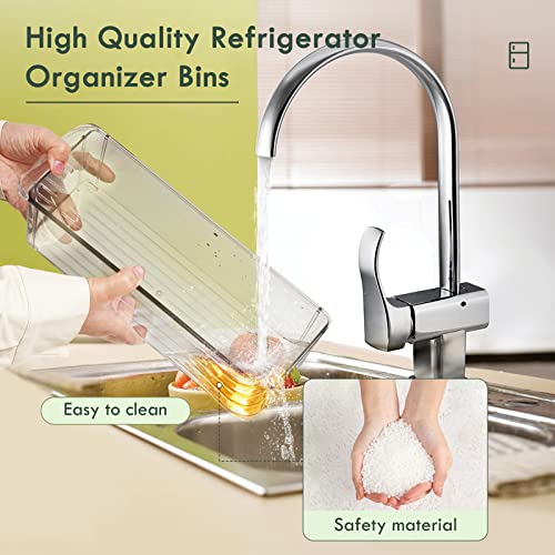 Aomola 4 Pack Refrigerator Organizer Bins - Stackable Fridge Storage Box with Lid, BPA-Free Kitchen Organization Containers Clear, Home Organize for Fruit Vegetable Drinks Food