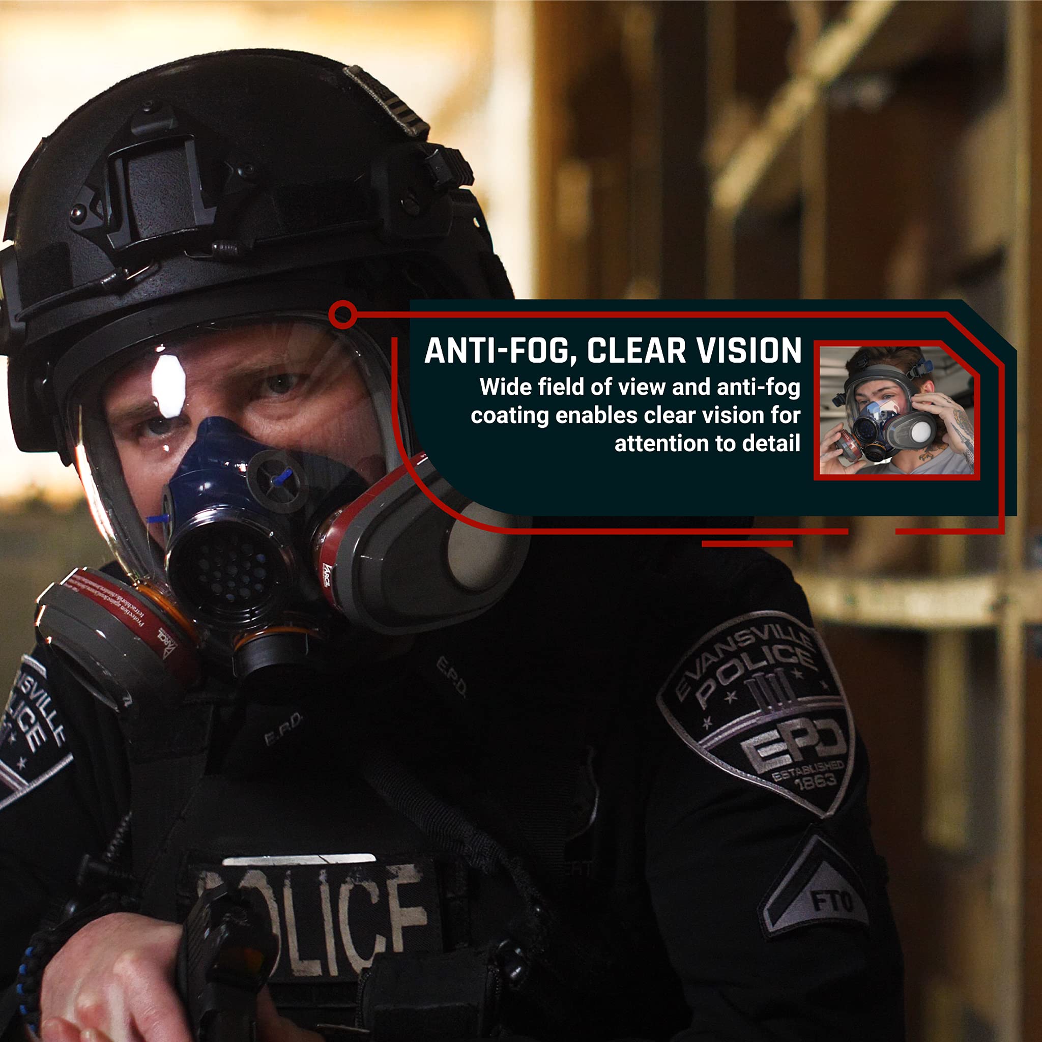 PD-101 Inferno Red Mirrored Full Face Organic Vapor & Particulate Respirator - Dual Activated Charcoal Filtration - Full Face Eye Protection Mask