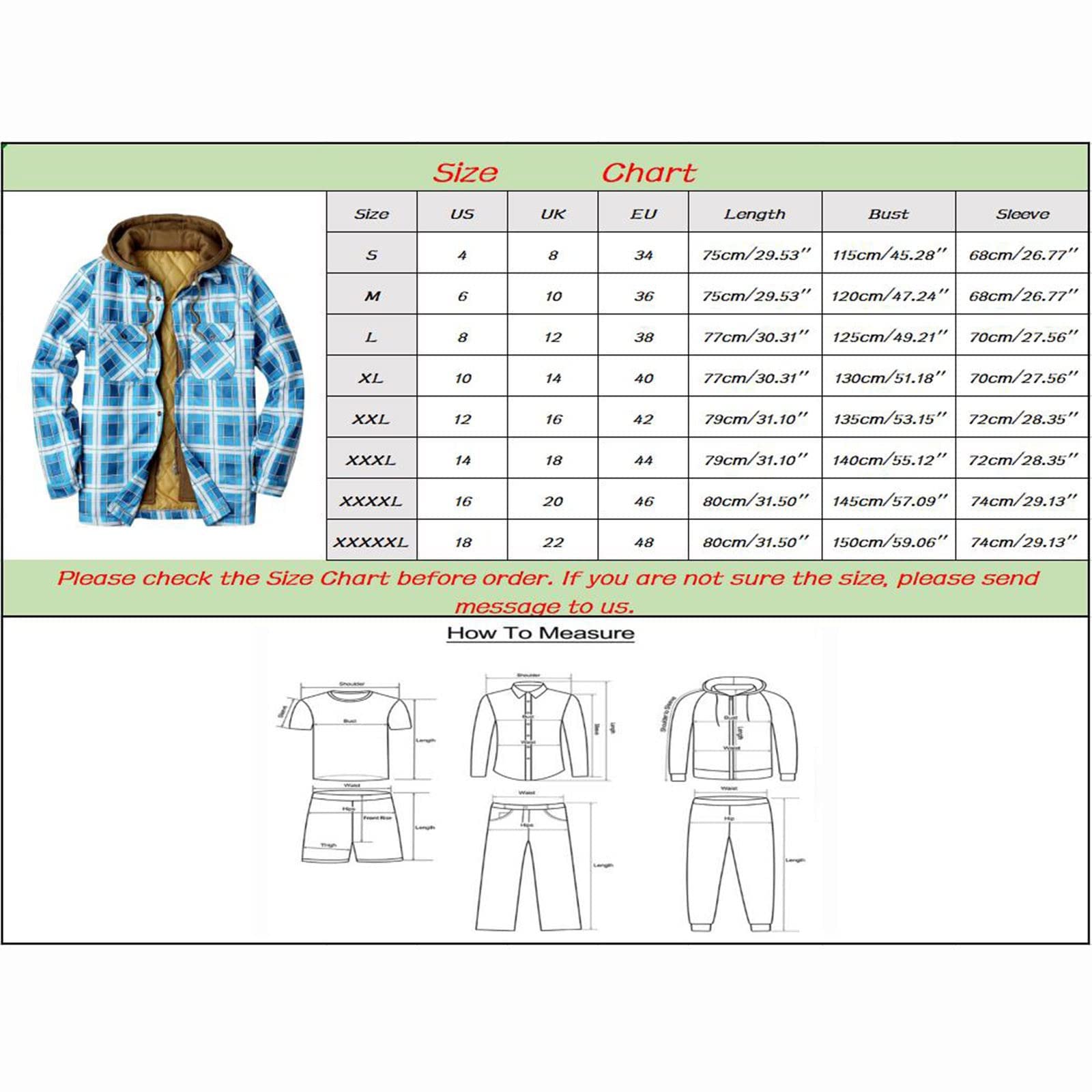 Mens Warm Hooded Flannel Shirts Padded Jackets, CLD Zip Up Heavyweight Thermal Lined Button Down Varsity Jackets S-5XL