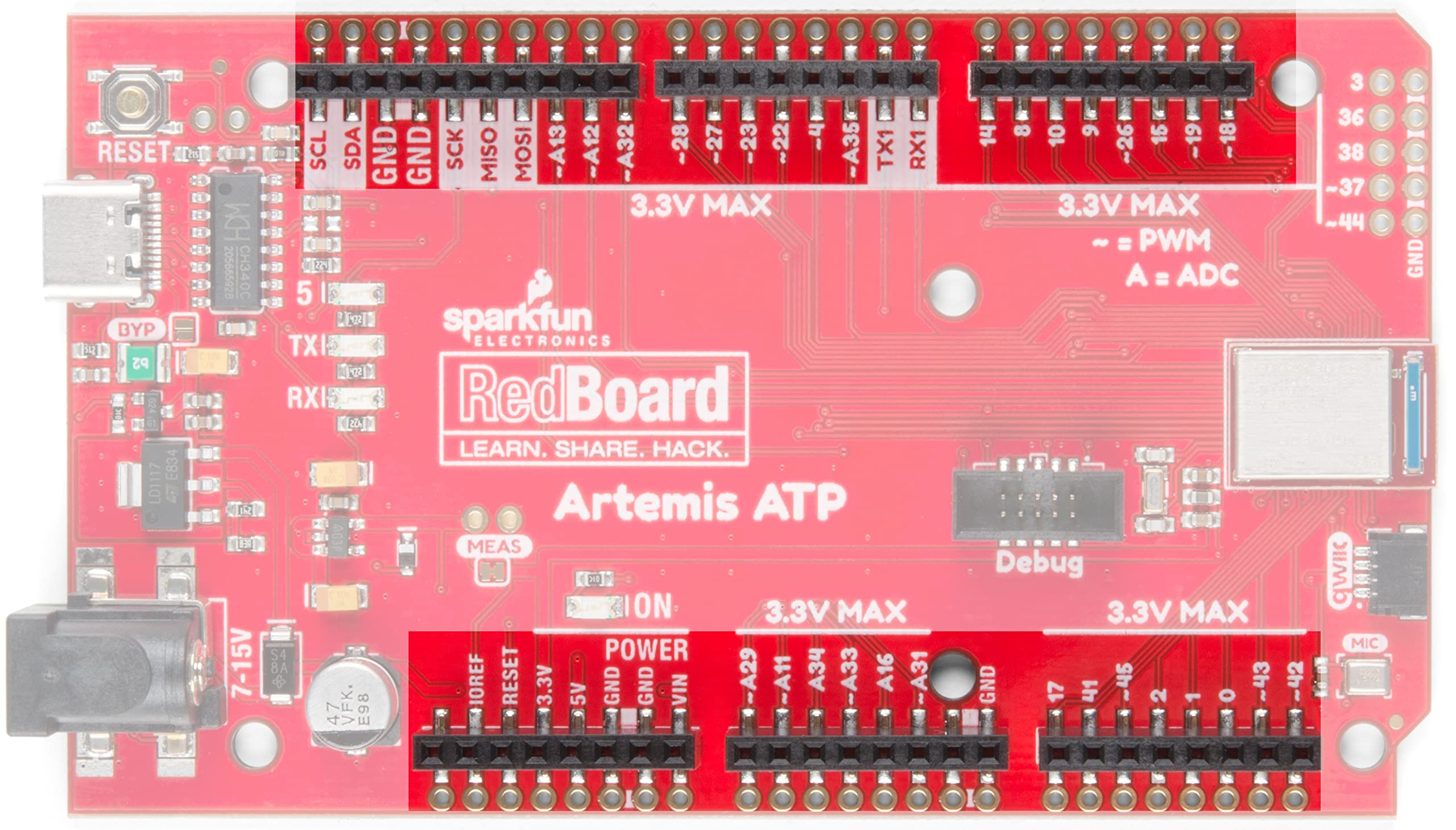 SparkFun RedBoard Artemis ATP Machine Learning Development Board Includes BLE 1 megabyte Flash USB-C Qwiic I2C MEMS Microphone Compatible with Arduino IDE platform Run TenserFlow Models Mega Footprint