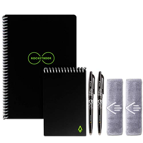 Rocketbook Smart Reusable Notebooks with 2 Pilot Frixion Pens - Black, Executive (6" x 8.8â) & Mini Size (3.5" x 5.5")
