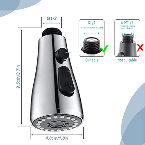 BANGPU Pull Out Faucet Sprayer Head Replacement 3 Function Kitchen Bathroom Sink Facuets Spray Nozzle Part Pull Down Spray Head for Kitchen Sink Faucets, Chrome Polished