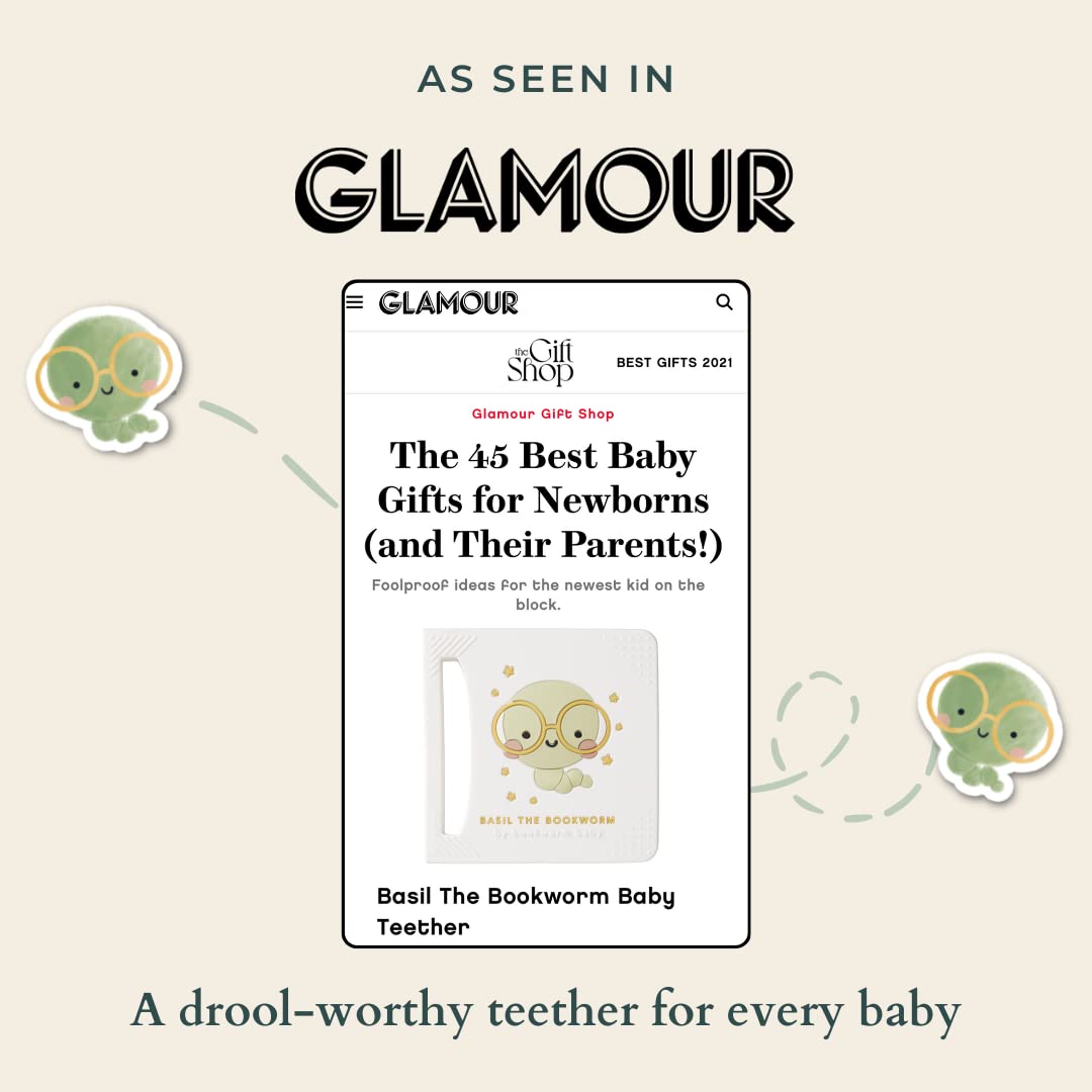 Basil The Bookworm Baby Teether - Premium BPA Free Silicone Teething Toy | Perfect for Baby Showers | Unique Book-Shaped Design | Freezer & Dishwasher Safe (Age: 3+ Months)