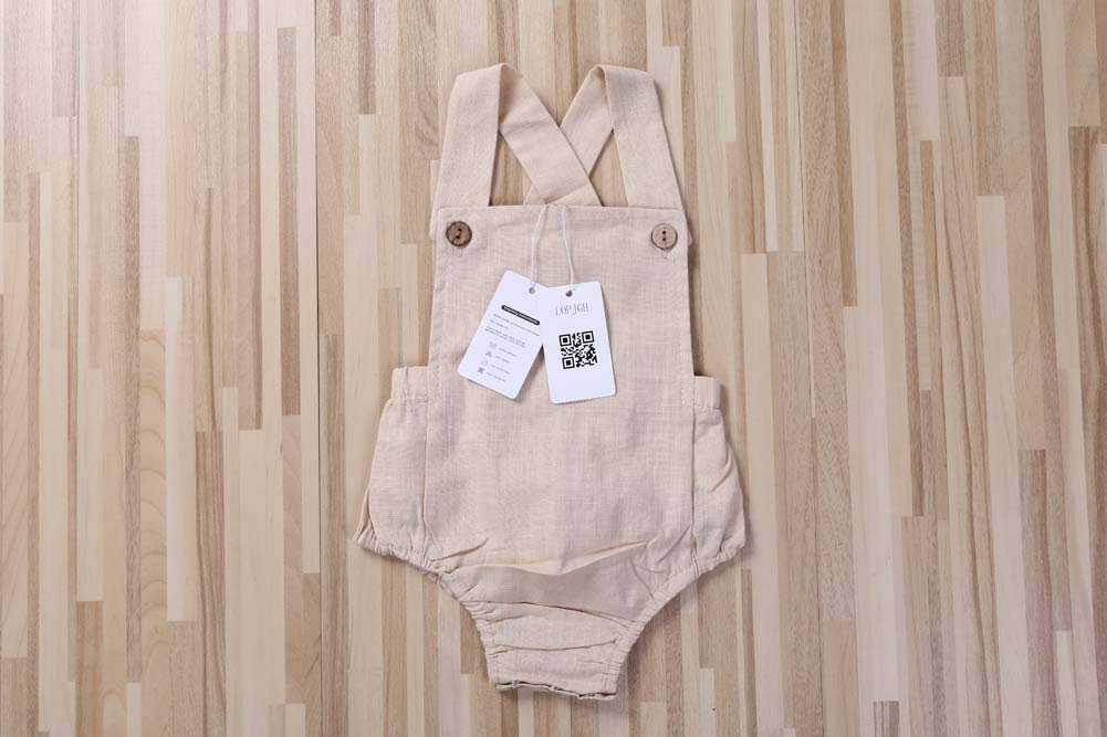 LOPJGH Newborn Baby Summer Romper Unisex Solid Color Button Jumpsuit Sleeveless Backless Overalls Outfits 1Pcs (12-18 Months, Khaki)