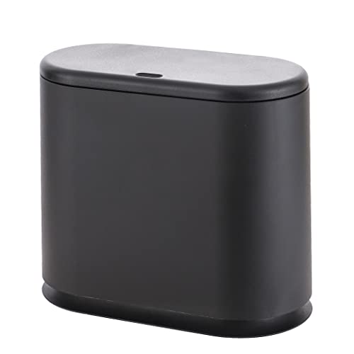 Baosia 12 Liter Black Rectangular Plastic Trash Can Wastebasket with Press Type Lid,3.2Gallon Slim Trash Bin,Narrow Trash Can Waste Bins for Bedroom, Bathroom, Office,Kitchen,Powder Room