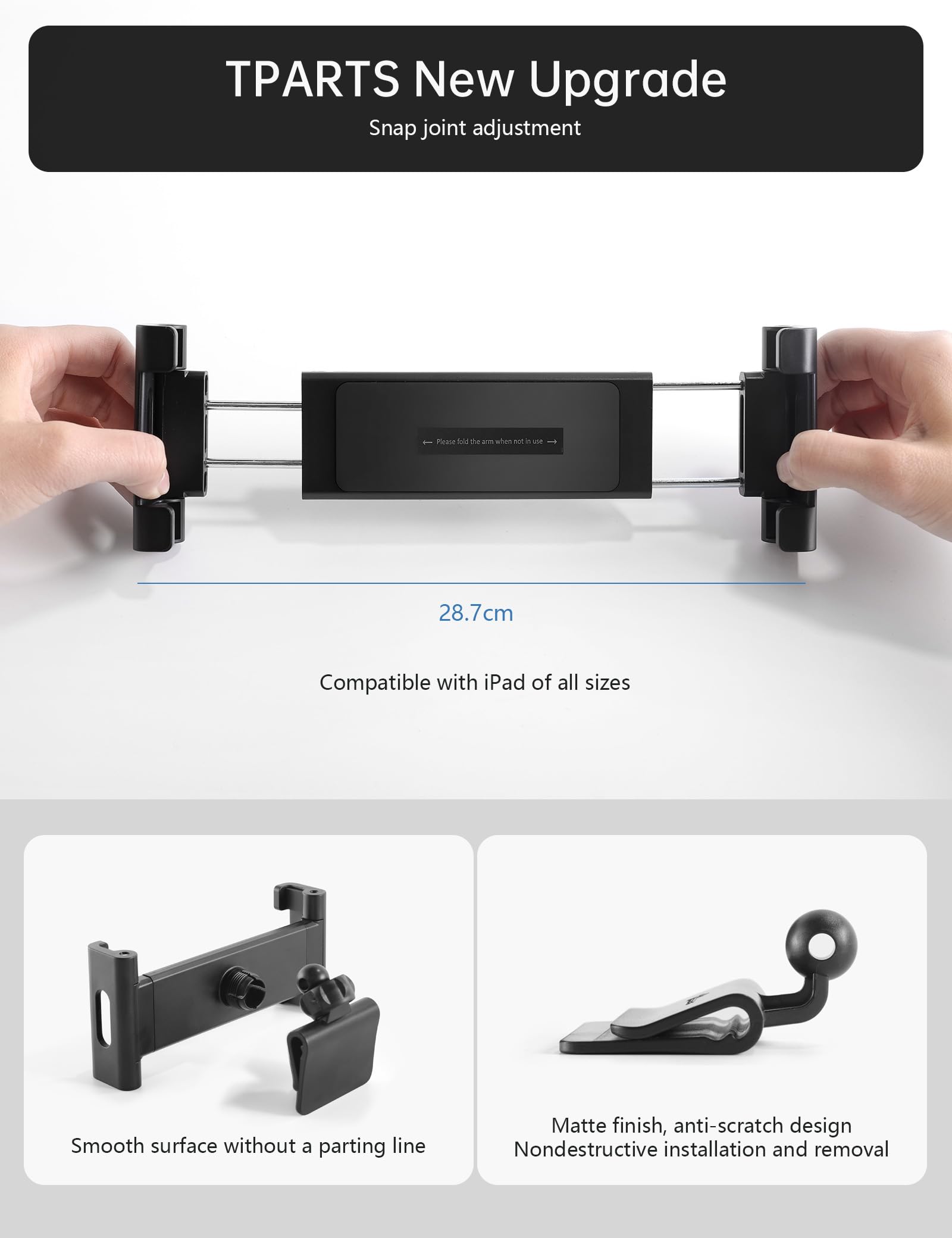 TPARTS Backseat Headrest Tablet Mount Holder for Model 3 Model Y Compatible iPad(Including 12.9" iPad Pro) and Smart Phones Over 4.7" Car Mount Travel Accessory(for M3/Y)
