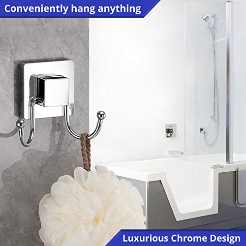 HOME SO Suction Cup Hooks for Shower, Bathroom, Kitchen, Glass Door, Mirror, Tile β Loofah, Towel, Bath Robe Removable Hook Holder β Prisma Collection, Stainless Steel Chrome (2-Pack)β¦