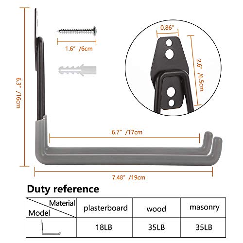 PHUNAYA Garage Wall Hooks,Add Steel Reinforced Piece,Double Heavy Duty Storage Hangers for Organizing Ladder,Bike,Hoses,Garden Tool.(4 Set*7.5")