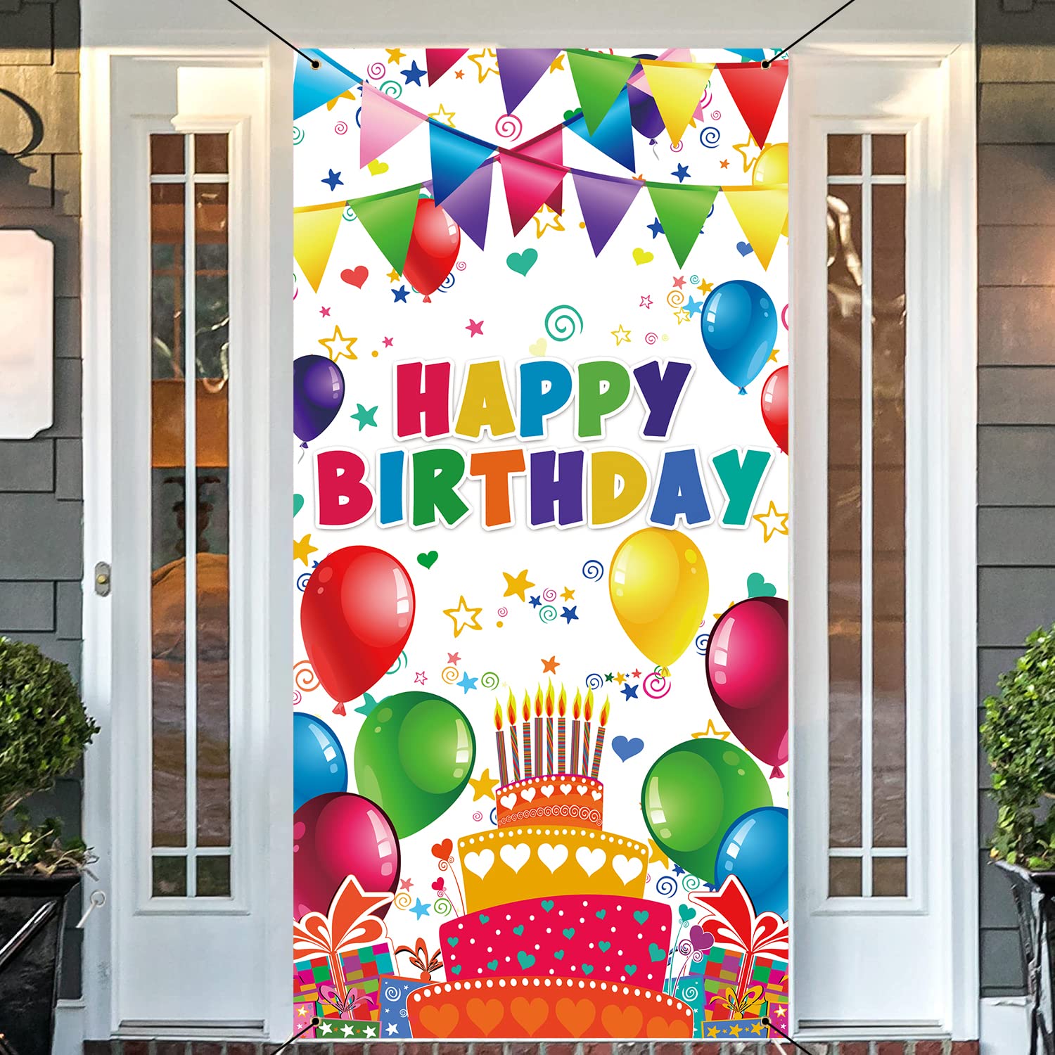 3x6ft Colorful Kids Birthday Party Door Banner Children Newborn Baby Shower Happy Birthday Background Balloons Candy Bar Gifts Backdrops Kids Celebration Party Decor