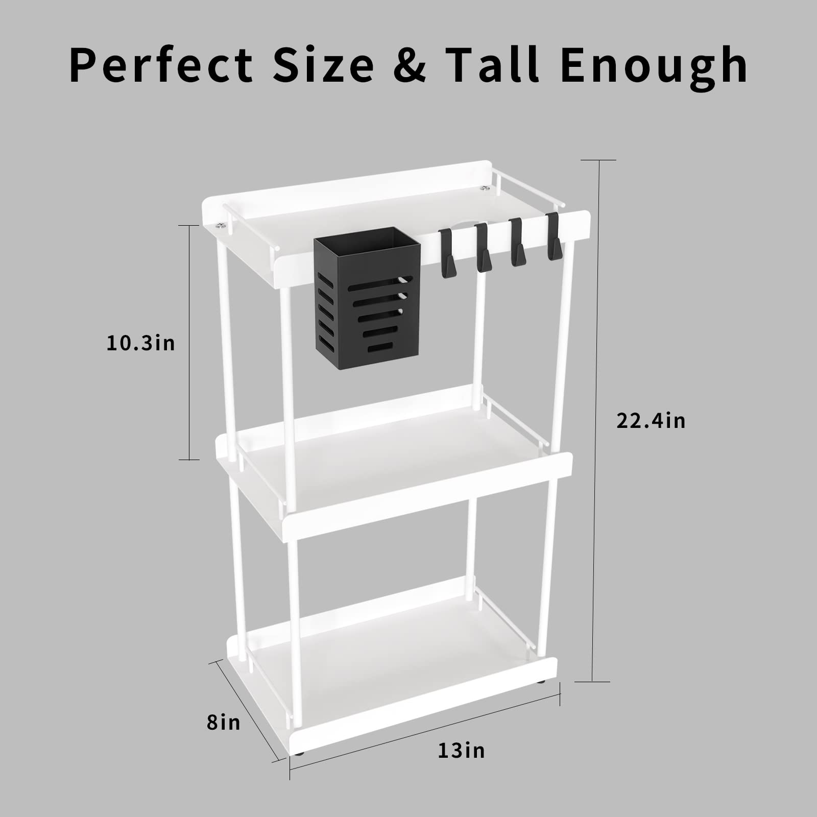 NATURE'S SOURCE 3 Tier Iron Bathroom Organizer Countertop with Hair Dryer Holder, Detachable Cups and Hooks- Makeup Organizer Perfume for Dresser Vanity Tray, Spice Rack Organizer for Kitchen (White)